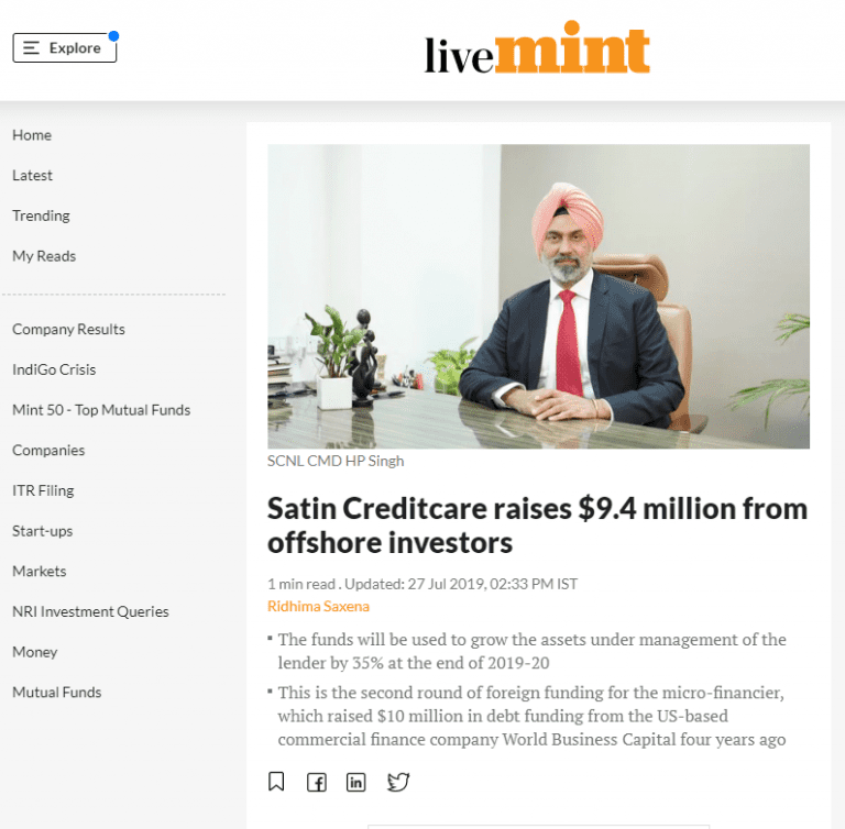 News & Media - Satin Creditcare Network Limited.